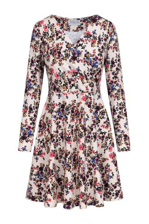 Bella Mini - Krótka sukienka rozkloszowana z kopertowym dekoltem Flo v ...